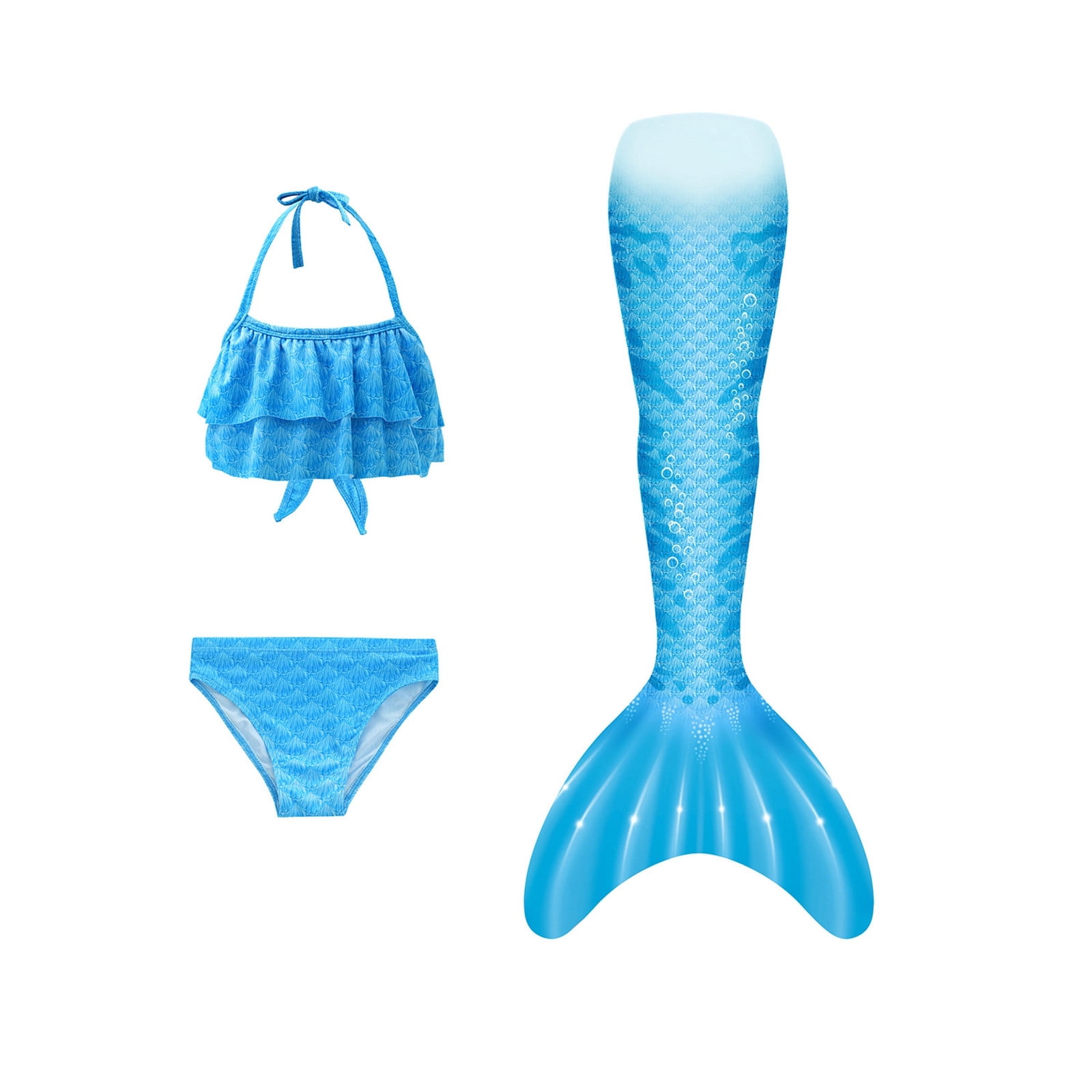 Big Girls Bikini Fish Set Scale 3D Print Bathing Suit 3Pcs Cute Ruffle ...