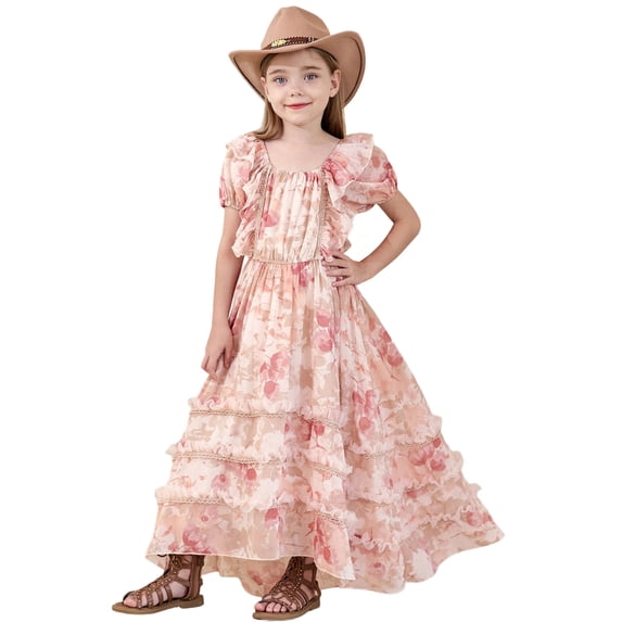 Big Girls Birthday Dress Flutter Sleeve Floral With Layered And Vibe ...