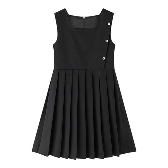 Big Girls' Button Detail Pleated Dress, Sleeveless Tank Style & Preppy ...