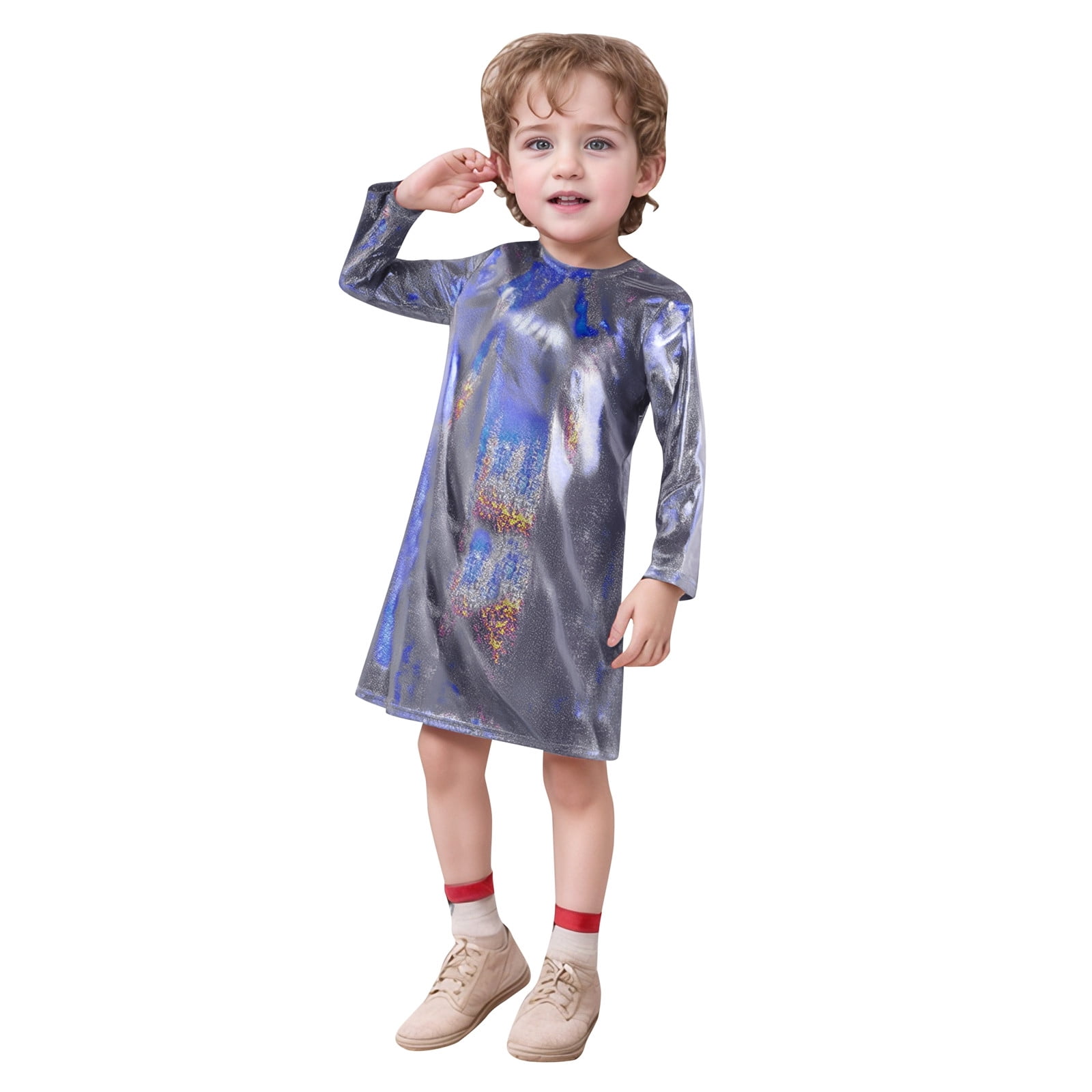 Big Girls Casual Dresses Children'S Fine Dot Laser Glitter Long Sleeved ...