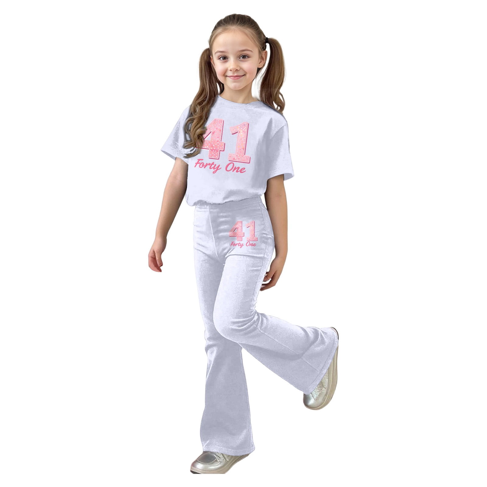 Big Girls Casual Fashion Outfit With Bow Short Sleeve Top Long Pants ...