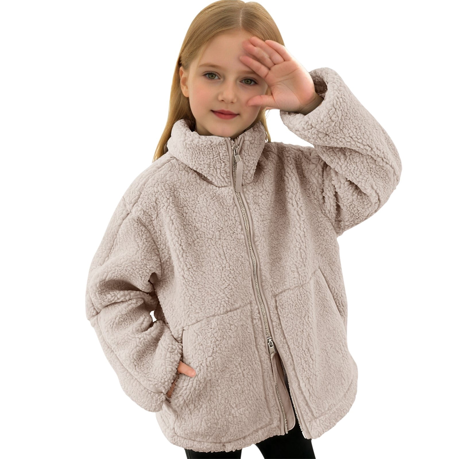 Big Girls Coat jacket Kids Fleece Jacket Solid Double Zipper Coat Warm ...