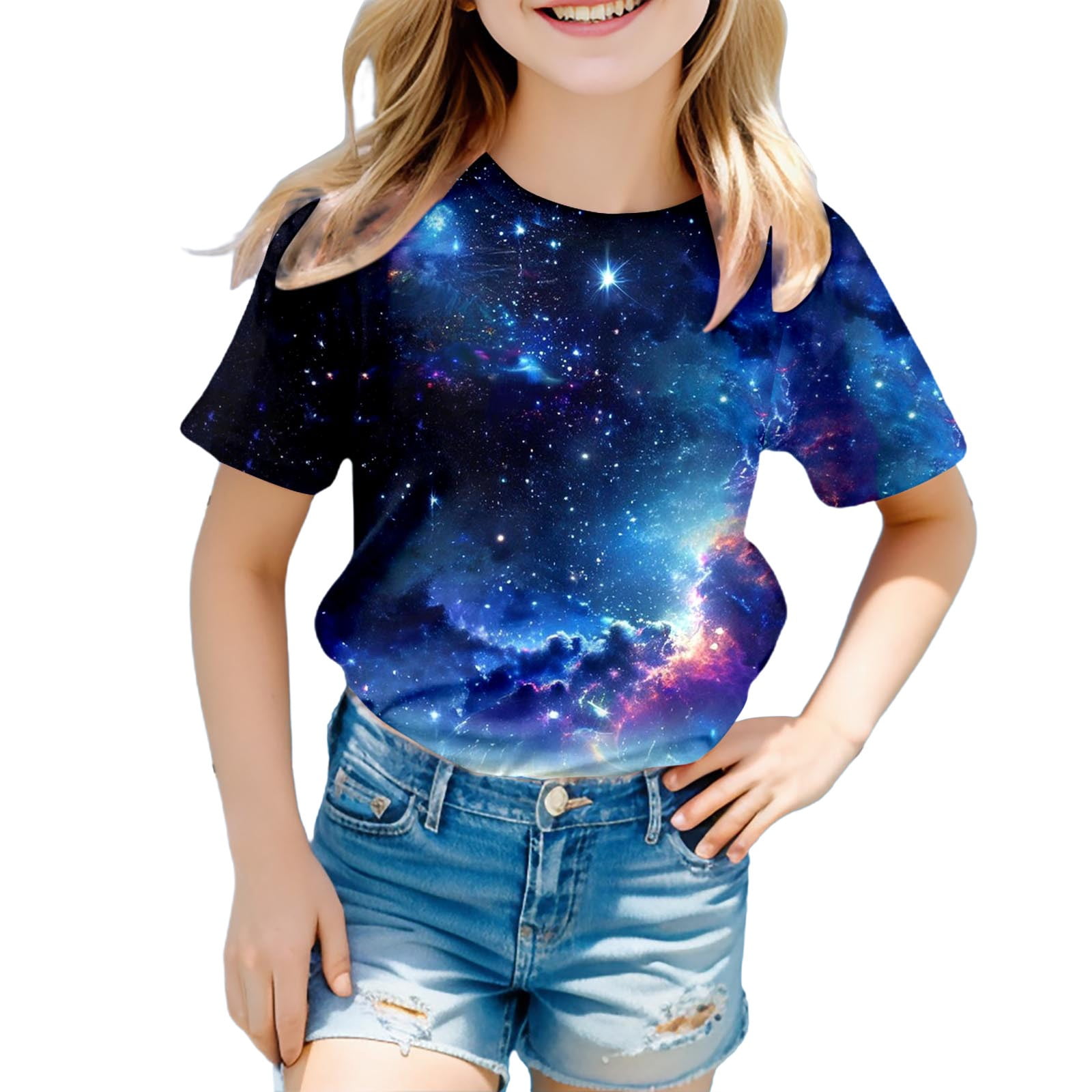 Big Girls'Cute T Shirts 3D Print Glitter Blouse Fashionable Starry Sky ...