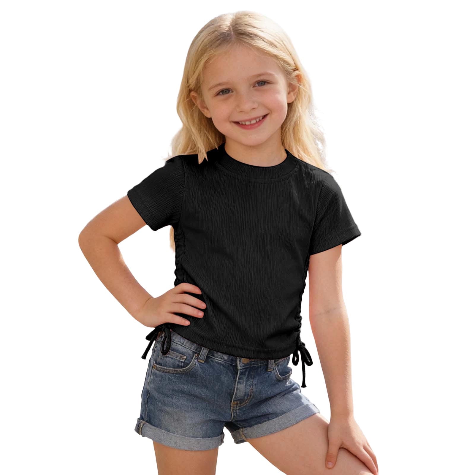 Big Girls' Cute T Shirts Fashion Ribbed Knit Solid Color With Tie ...