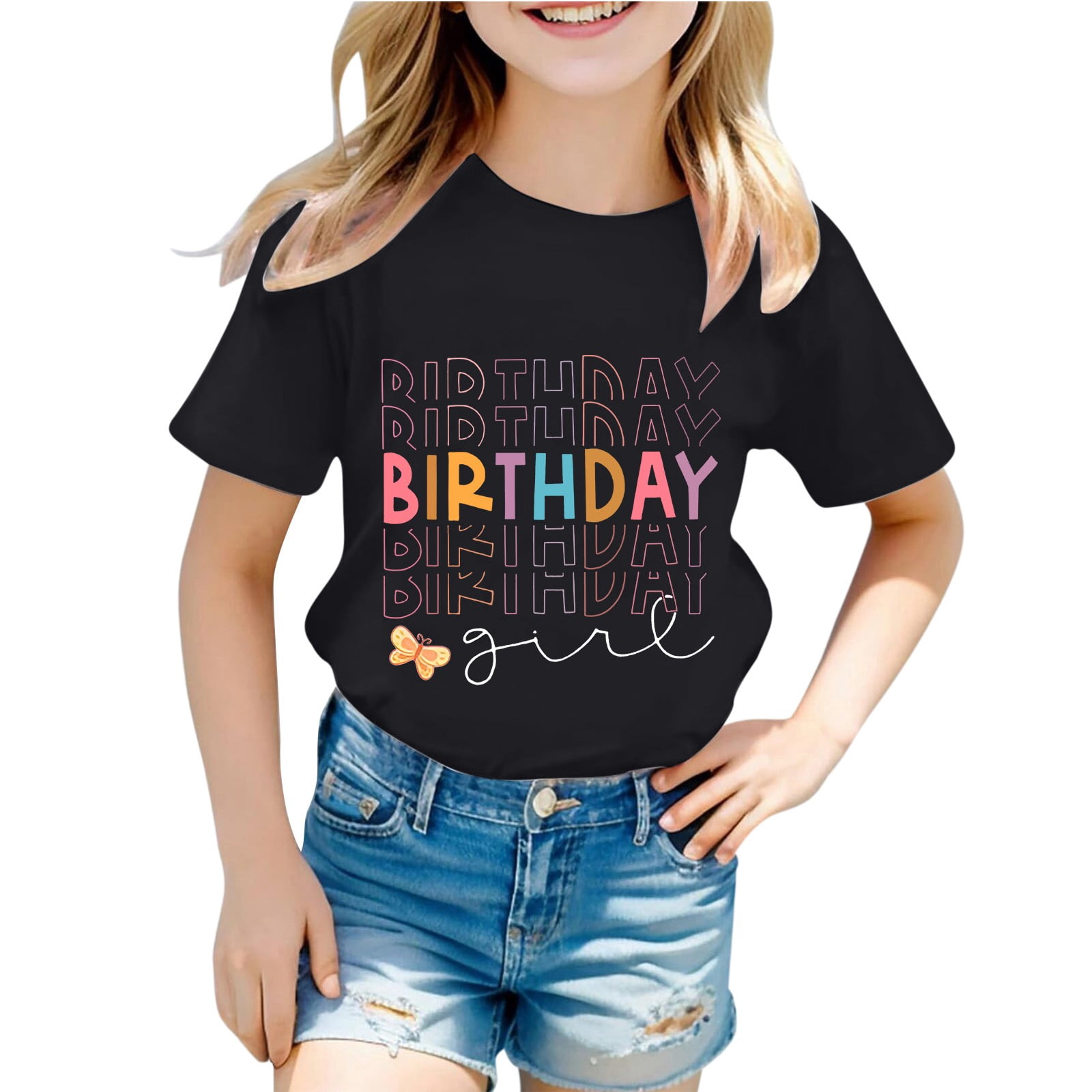Big Girls' Cute T Shirts Fashionable Letter Round Neck Short Sleeved ...