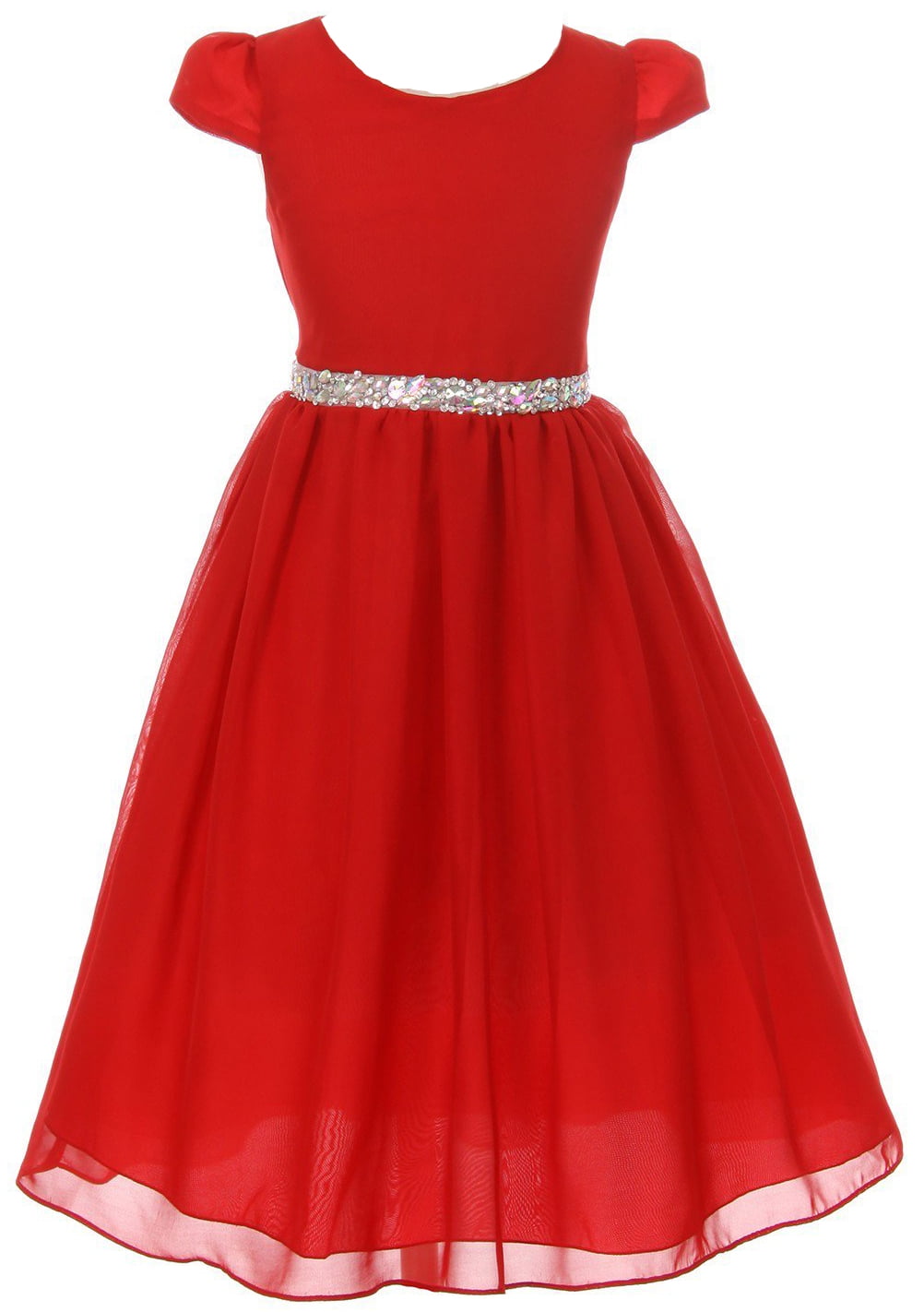 Big Girls' Dress Short Sleeve Chiffon Rhinestone Belt Holiday Party ...
