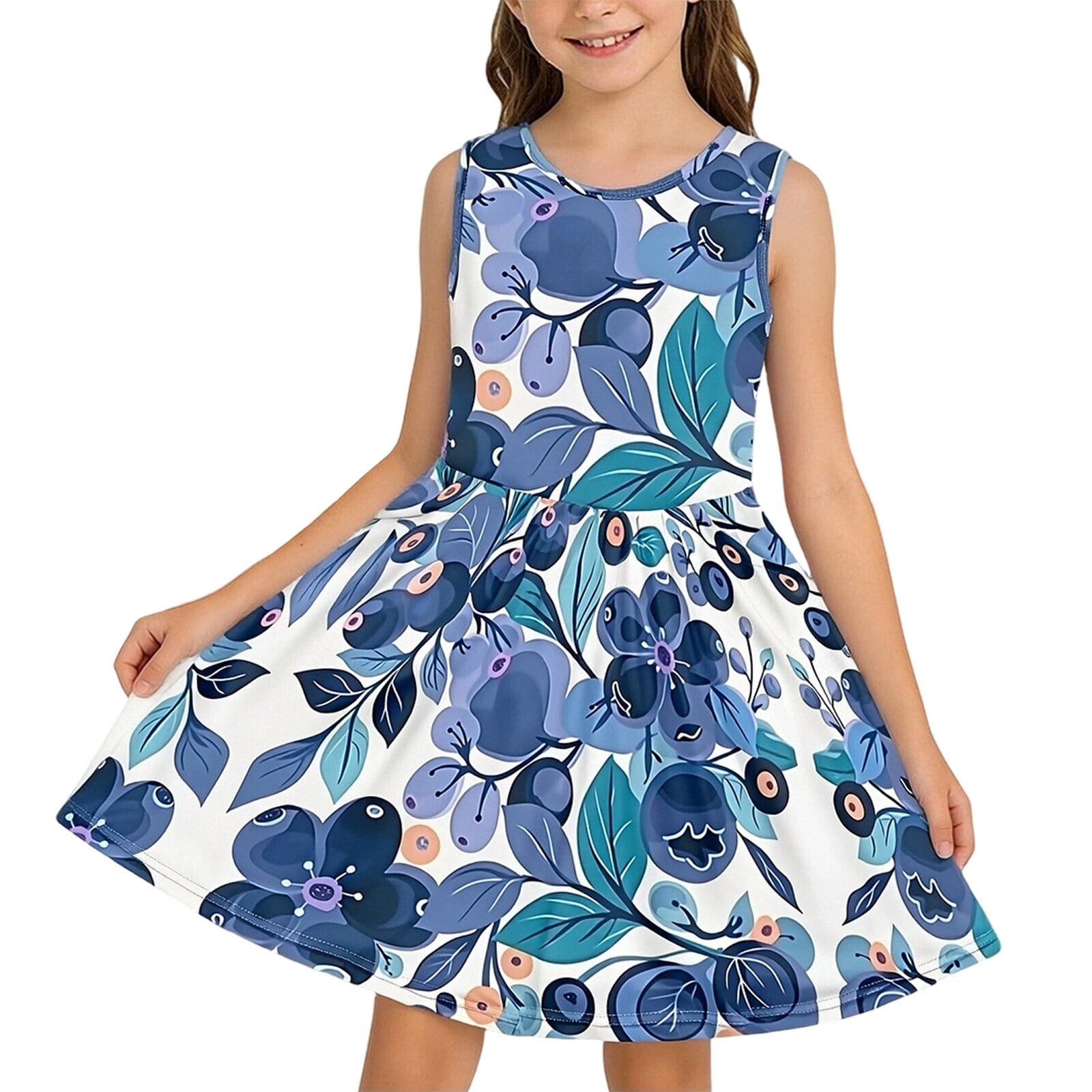 Big Girls Dresses Cartoon Print Sleeveless With Pockets Play Outfit for ...