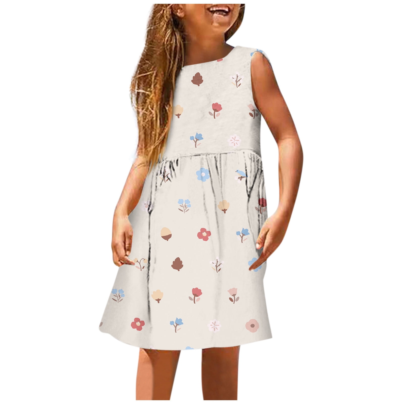 Big Girls Dresses Casual Dress Round Neck Sleeveless Printed Style ...