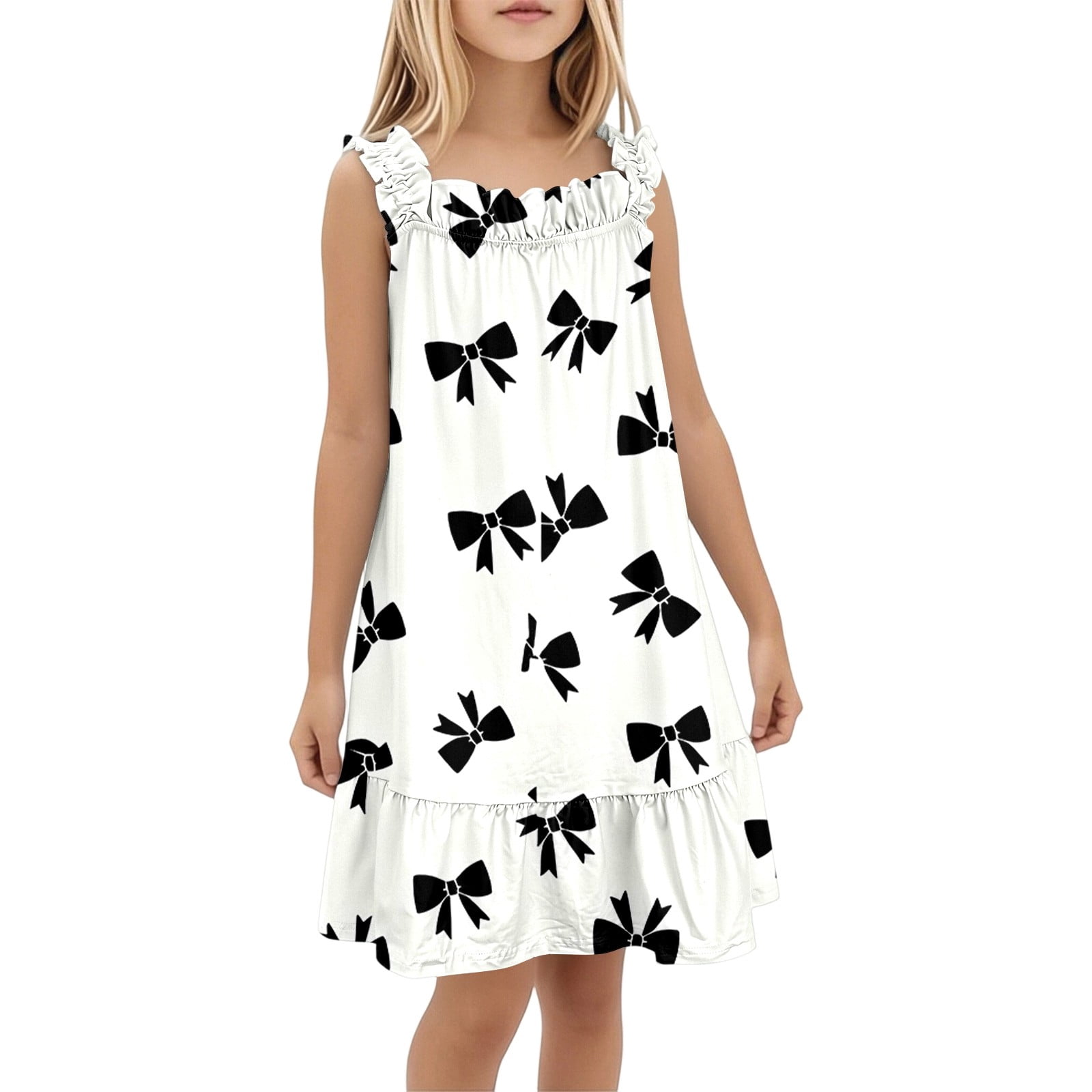 Big Girls' Dresses Floral Printed Tiered Ruffle Spaghetti Strap Soft ...