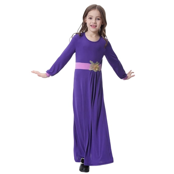 Big Girls Dresses Muslim Abaya Long Robe Middle Arabic Pure Color Beach ...
