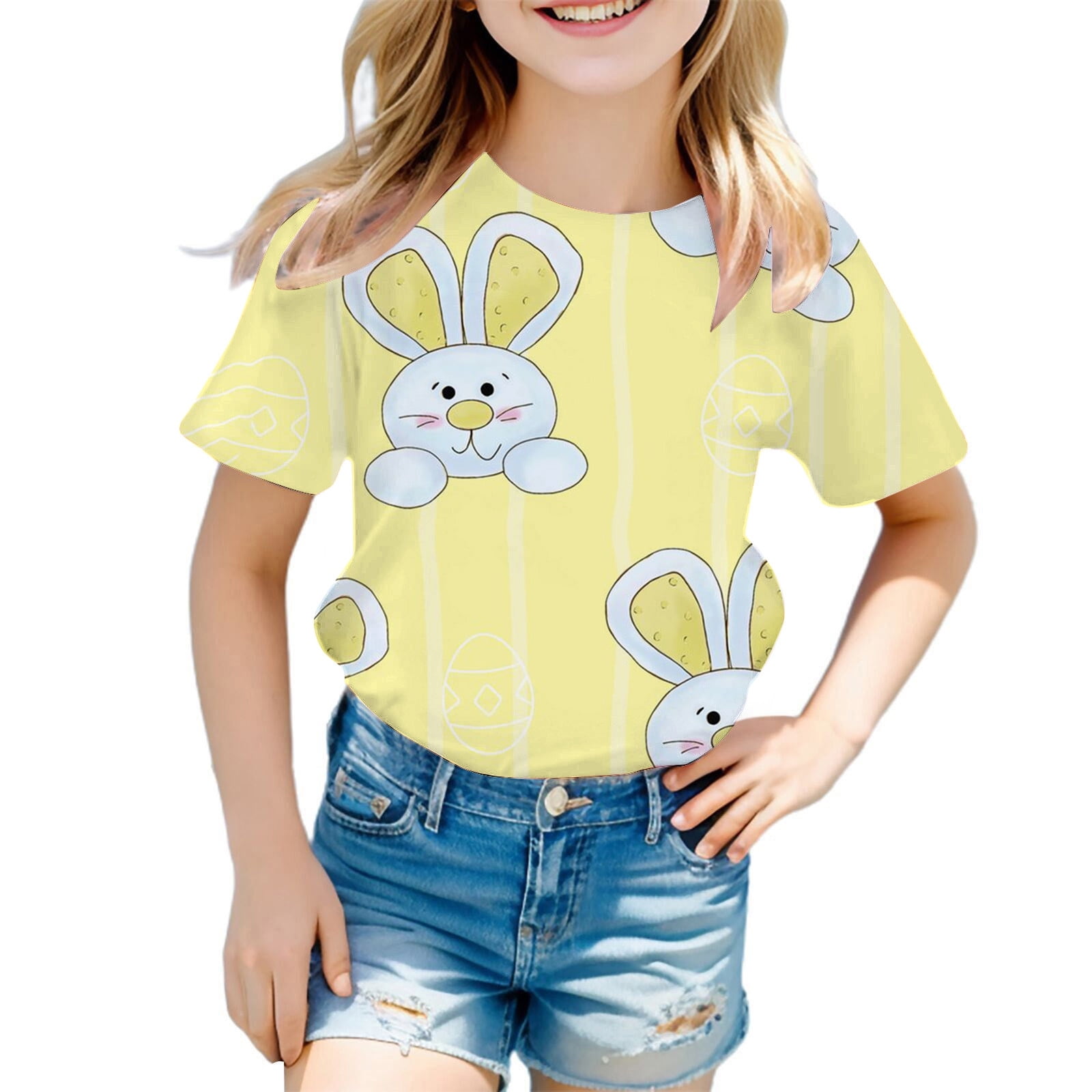 Big Girls Easter T-Shirt Casual Print Round Neck Loose Short Sleeve T ...