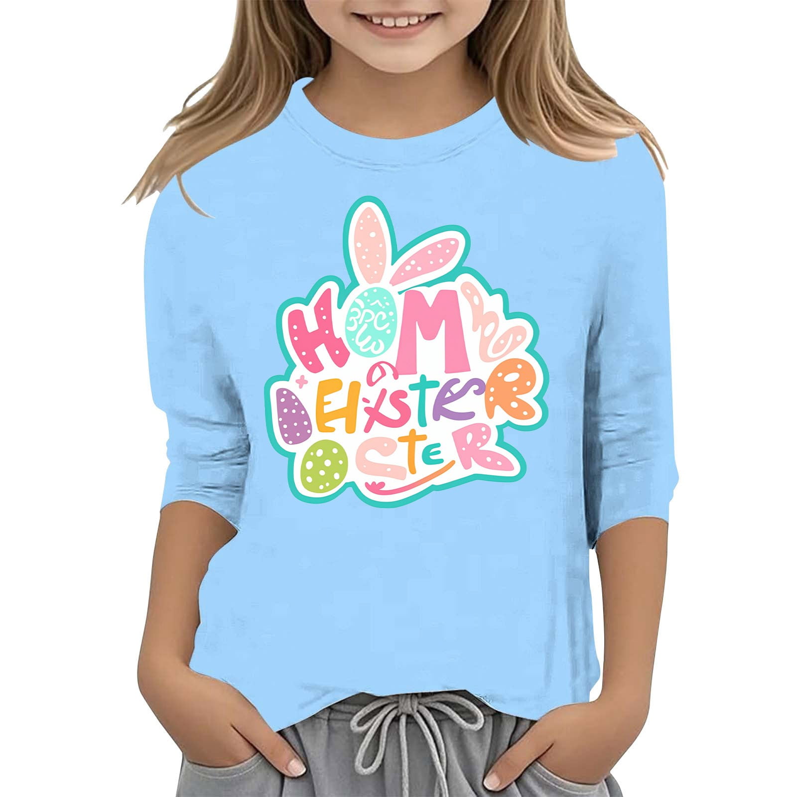 Big Girls Easter T-Shirt Printed Seven Sleeve T-Shirt Tops Peplum ...