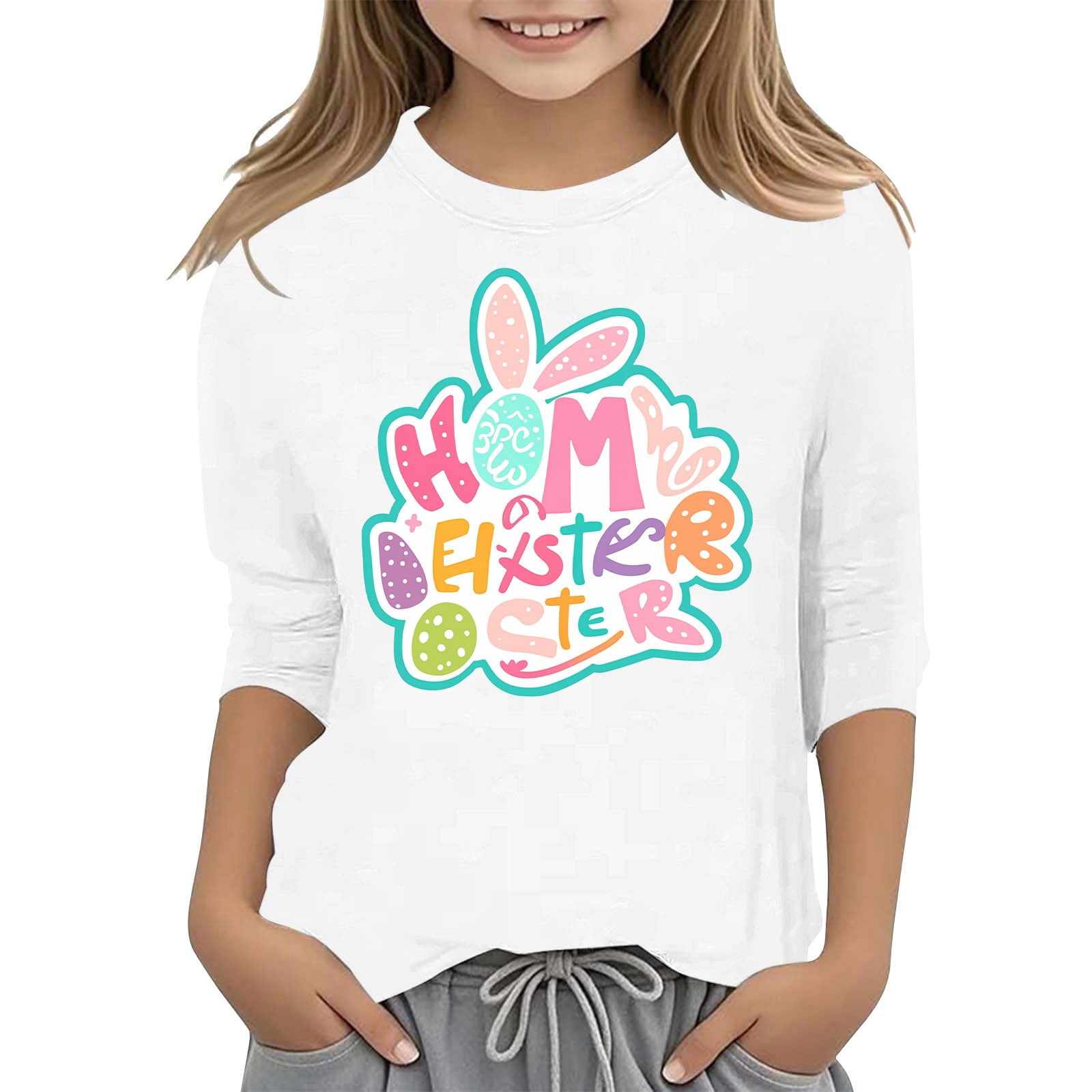 Big Girls Easter T-Shirt Printed Seven Sleeve T-Shirt Tops Peplum ...