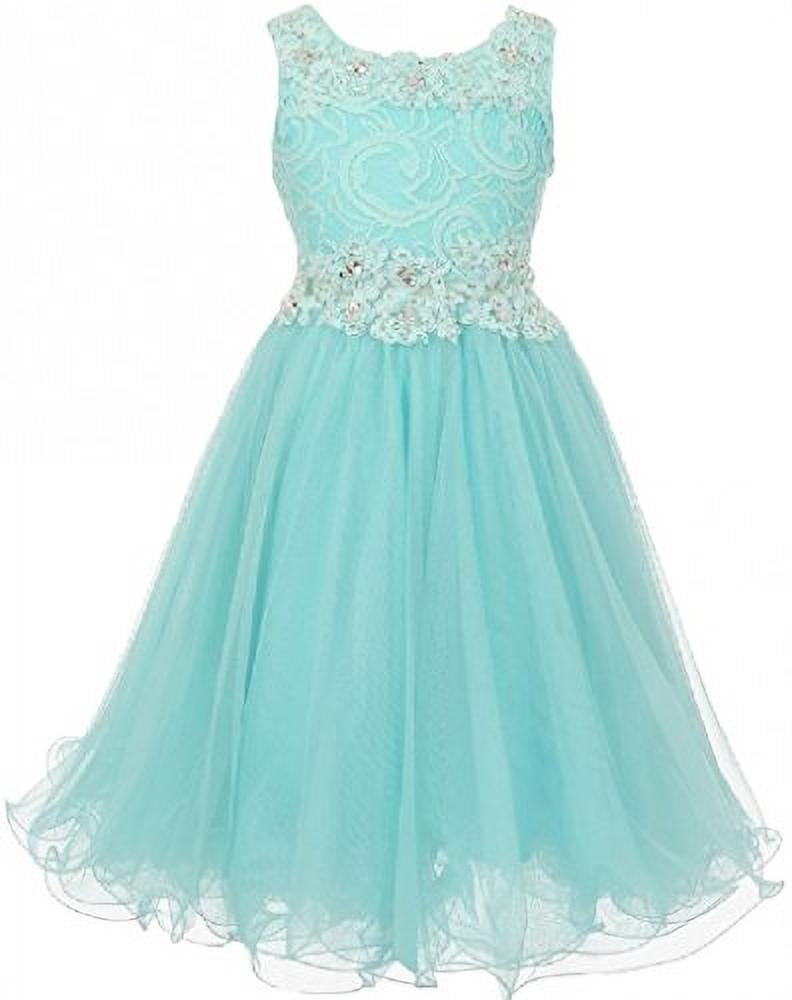 Big Girls' Elegant Sleeveless Lace Mesh Rhinestone See Through Pageant ...