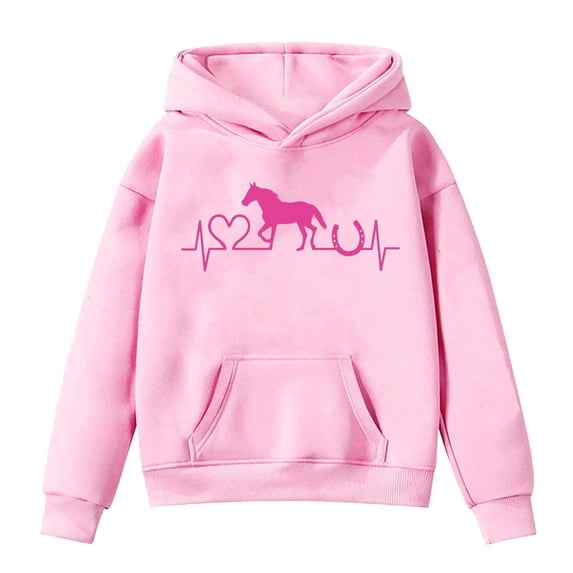 Big Girls Hoodies Sweatshirts Kids Horse Print Hoodie Long Sleeve ...