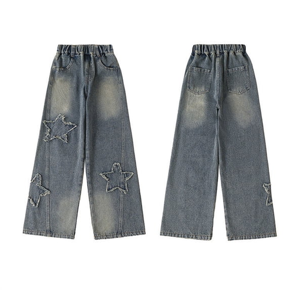 Big Girls Jeans Fashion Elastic Waist Wide Leg Pockets Girls Stretch ...