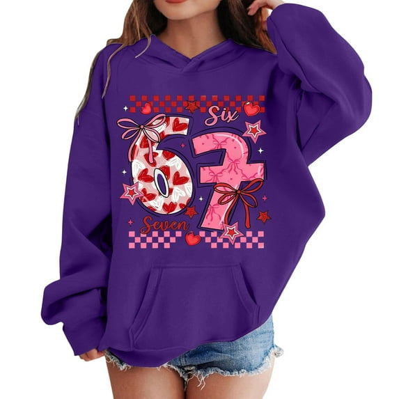 Big Girls Kids Unisex Valentine'S Day Graphic Print Pullover Hooded ...