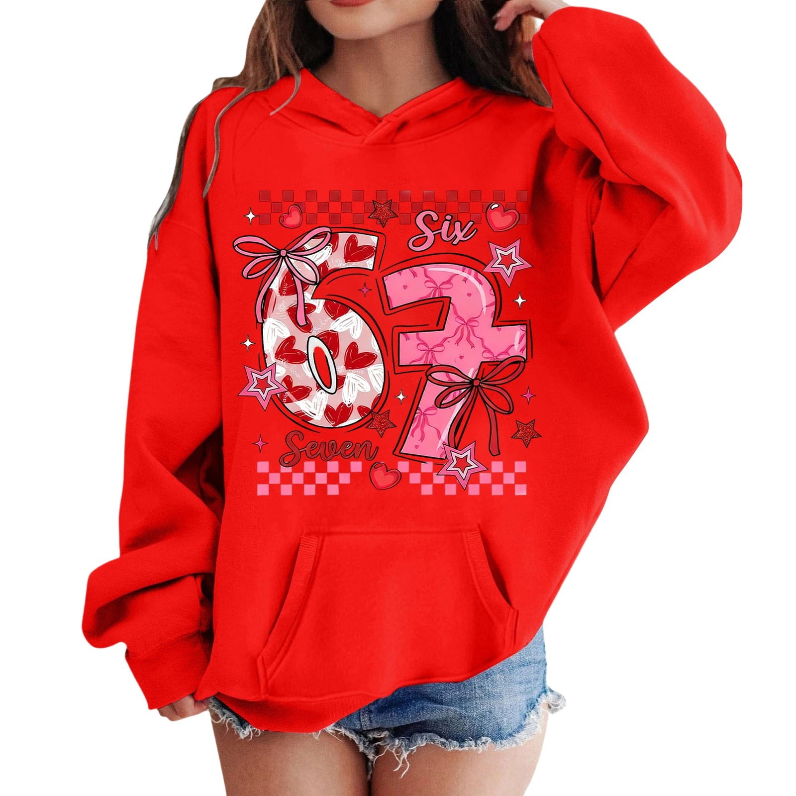 Big Girls Kids Unisex Valentine'S Day Graphic Print Pullover Hooded ...
