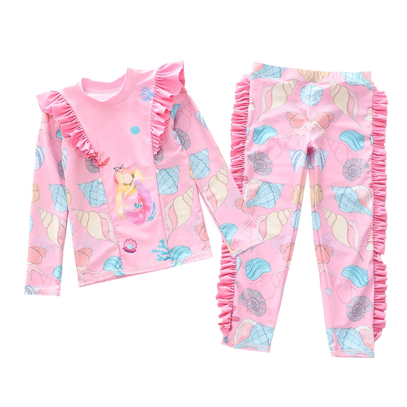 Big Girls Long Sleeve Swimsuit With Flounce Hem Sun Swimwear Kid ...