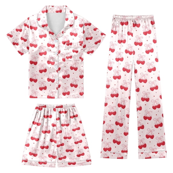 Big Girls Matching Sets Silk Like Printed Pajama Soft Satin Sleepwear ...
