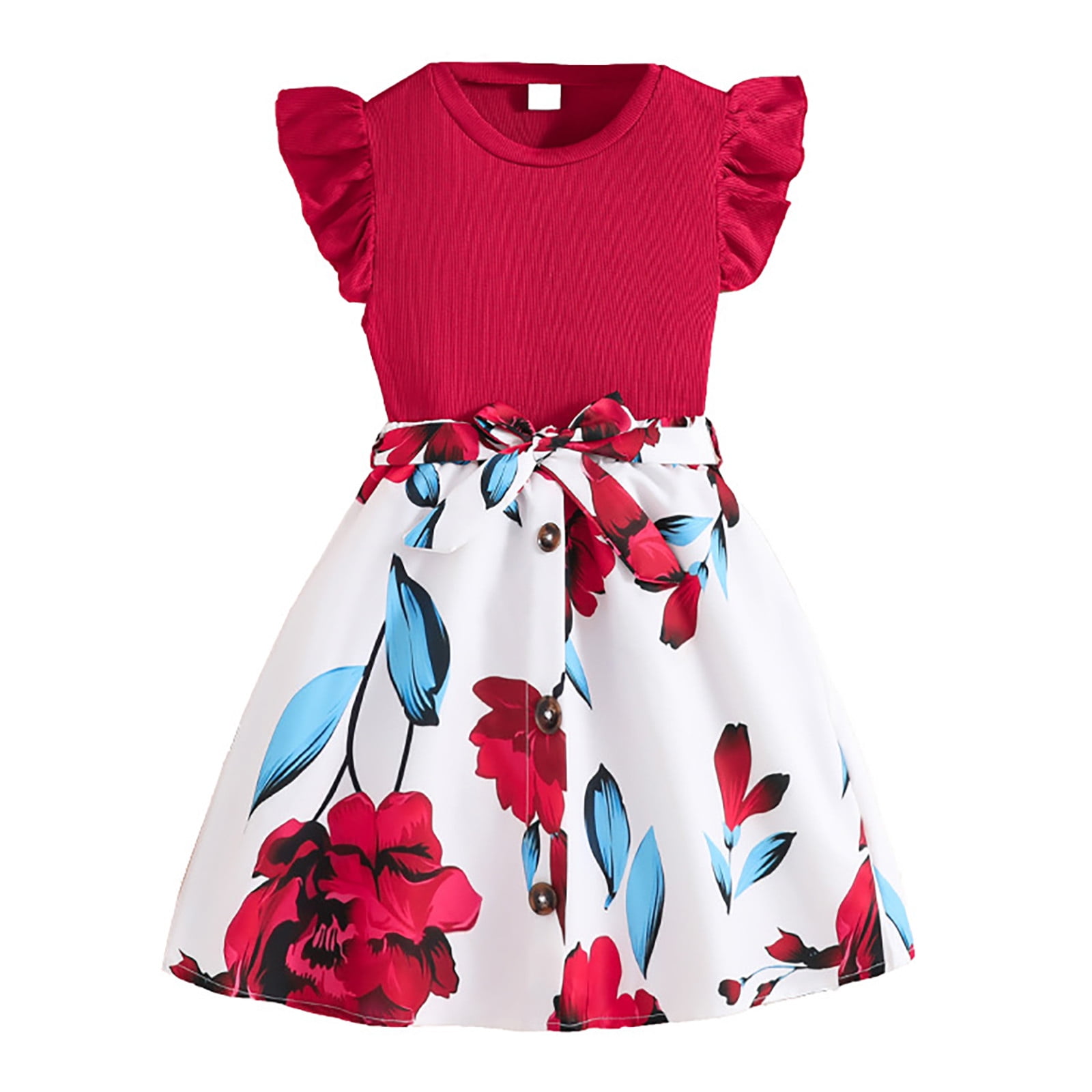 Big Girls Outfit Set Ruffle Sleeve Crewneck T Shirt and Floral Skirt ...