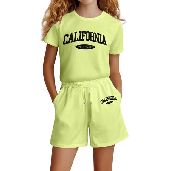 Big Girls Outfits Fashion Letter Print Casual Loose Short Sleeve Suit ...