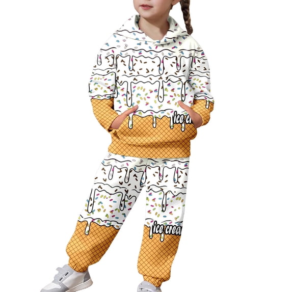 Big Girls Outfits Set Outfit Set Big Kids Printed Hoodie Top Elastic ...