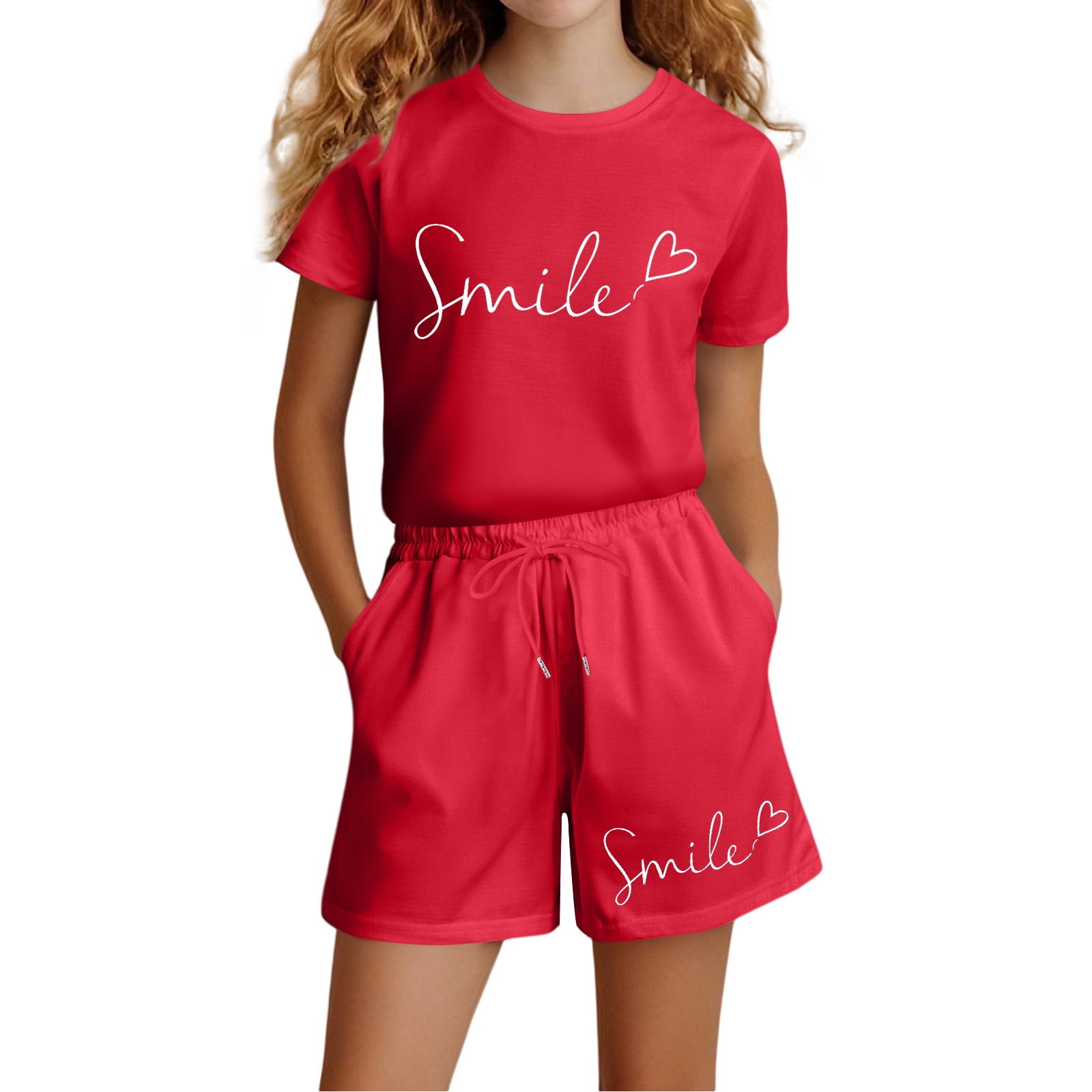 Big Girls Outfits Set Outfit Set Girls Letter Print Short Sleeve Tee ...