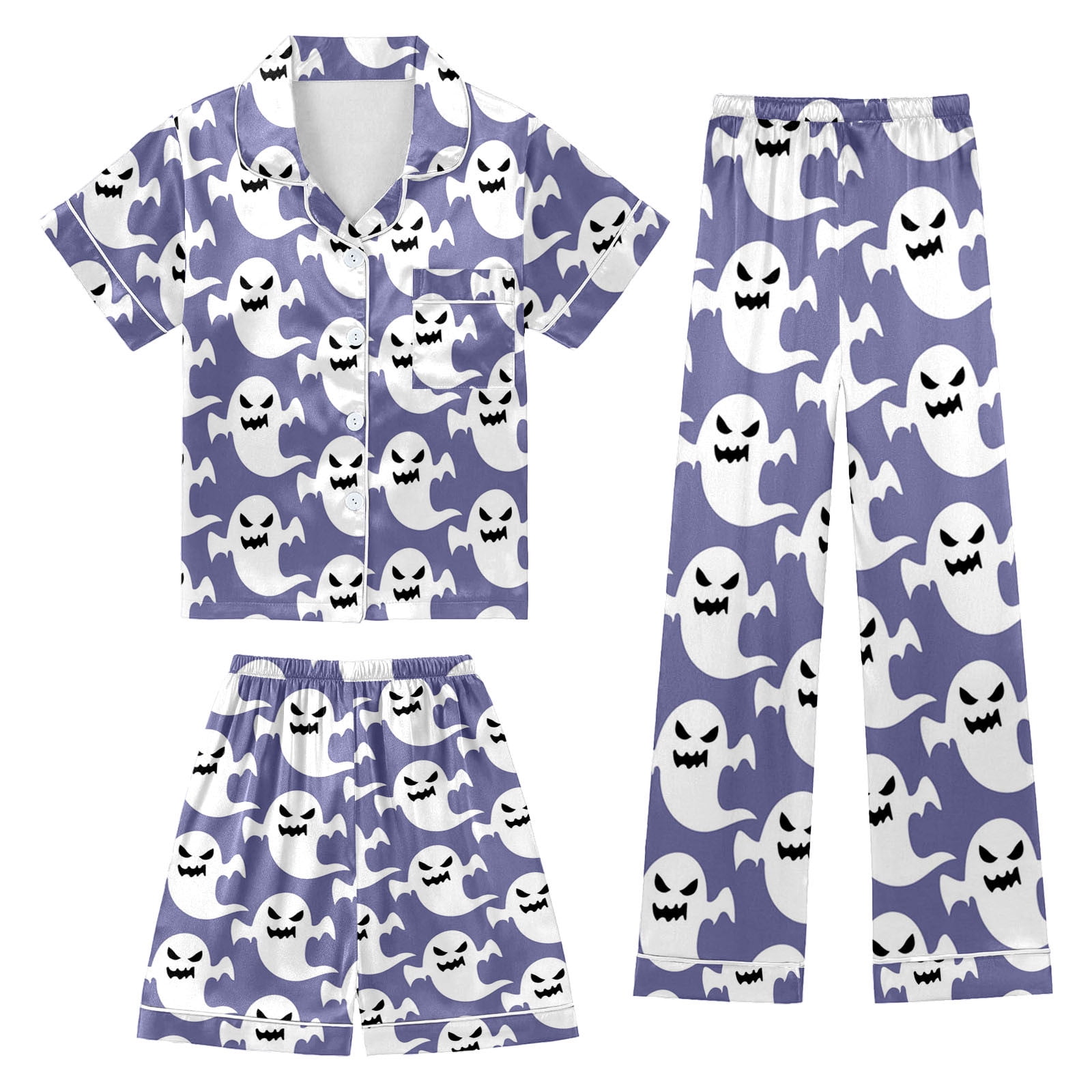 Big Girls Outfits Sets Ghost Pumpkin Skeleton Printed Kids Satin Silk ...