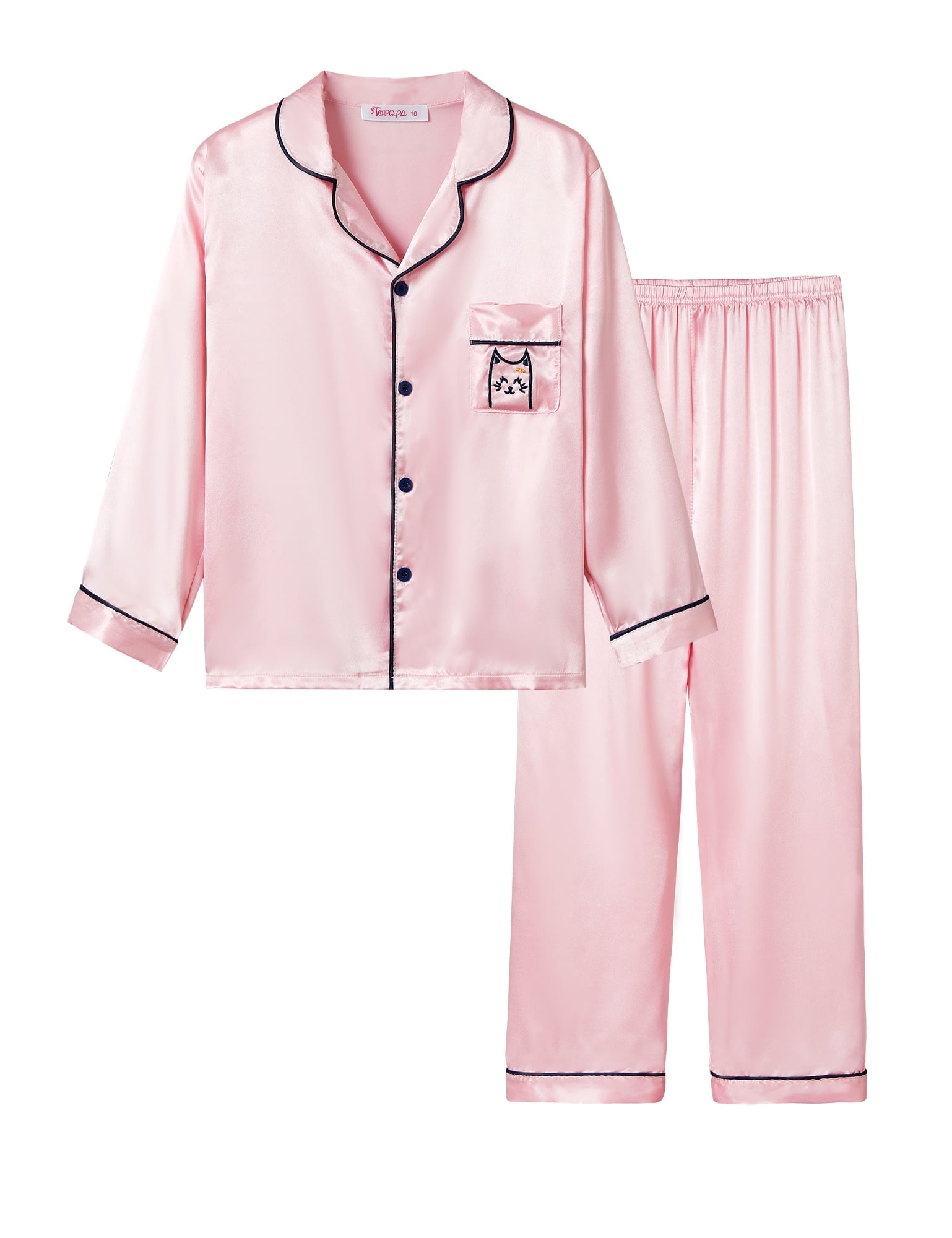 Topgal, Big Girls Pajamas, Size 12, Pink Satin Long Sleeve Loungewear ...
