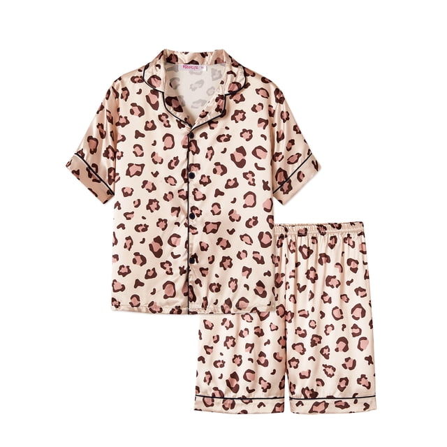 Big Girls Pajamas Size 8 – Lovely Brown Leopard Short Sleeve & Shorts ...