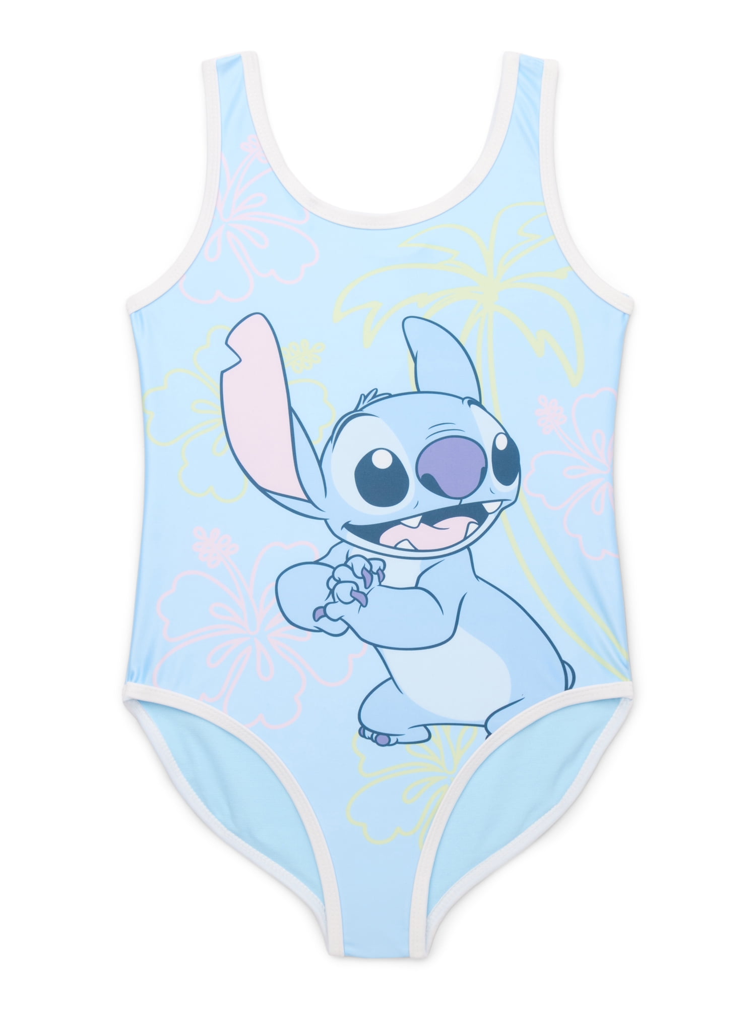 Disney Stitch Girls Palms and Hibiscus Graphic One-Piece Swimsuit ...