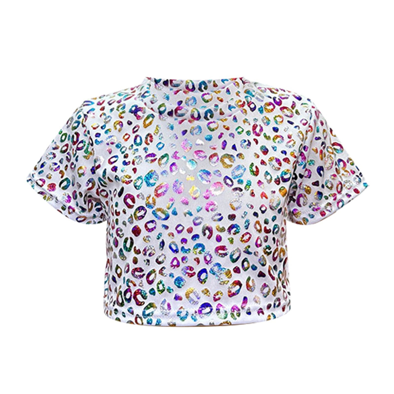 Big Girls Shirts Fashion Short Sleeve Sequin Navel Performance Party ...