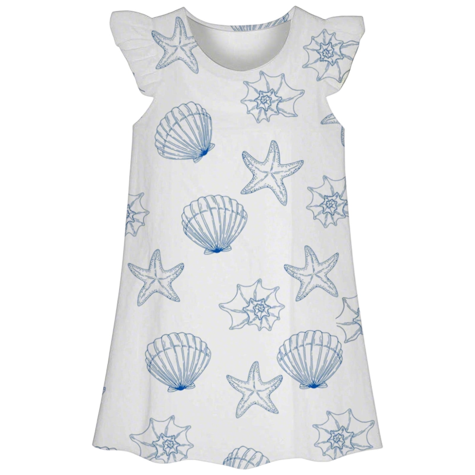 Big Girls Sleep Nightgown Cute Ocean World Print Crewneck Ruffled ...