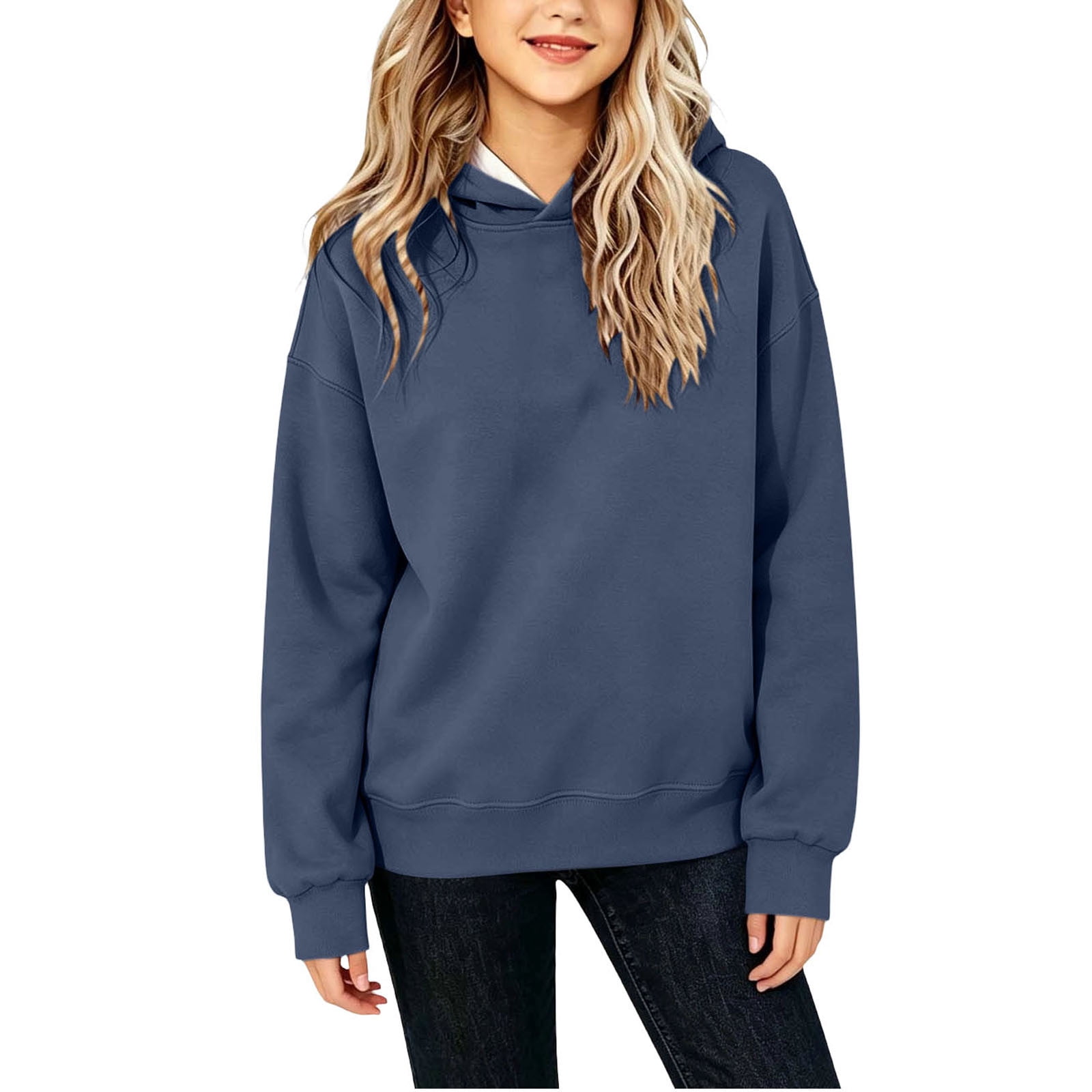 Big Girls Solid Color Long Sleeve Hoodie Fall Casual Hooded Sweatshirt ...