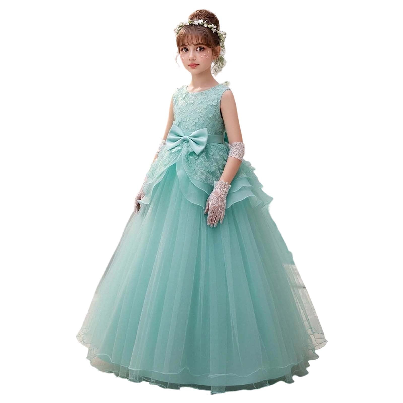 Big Girls Summer Dress Elegant Long With Floral And Bow Detail for ...