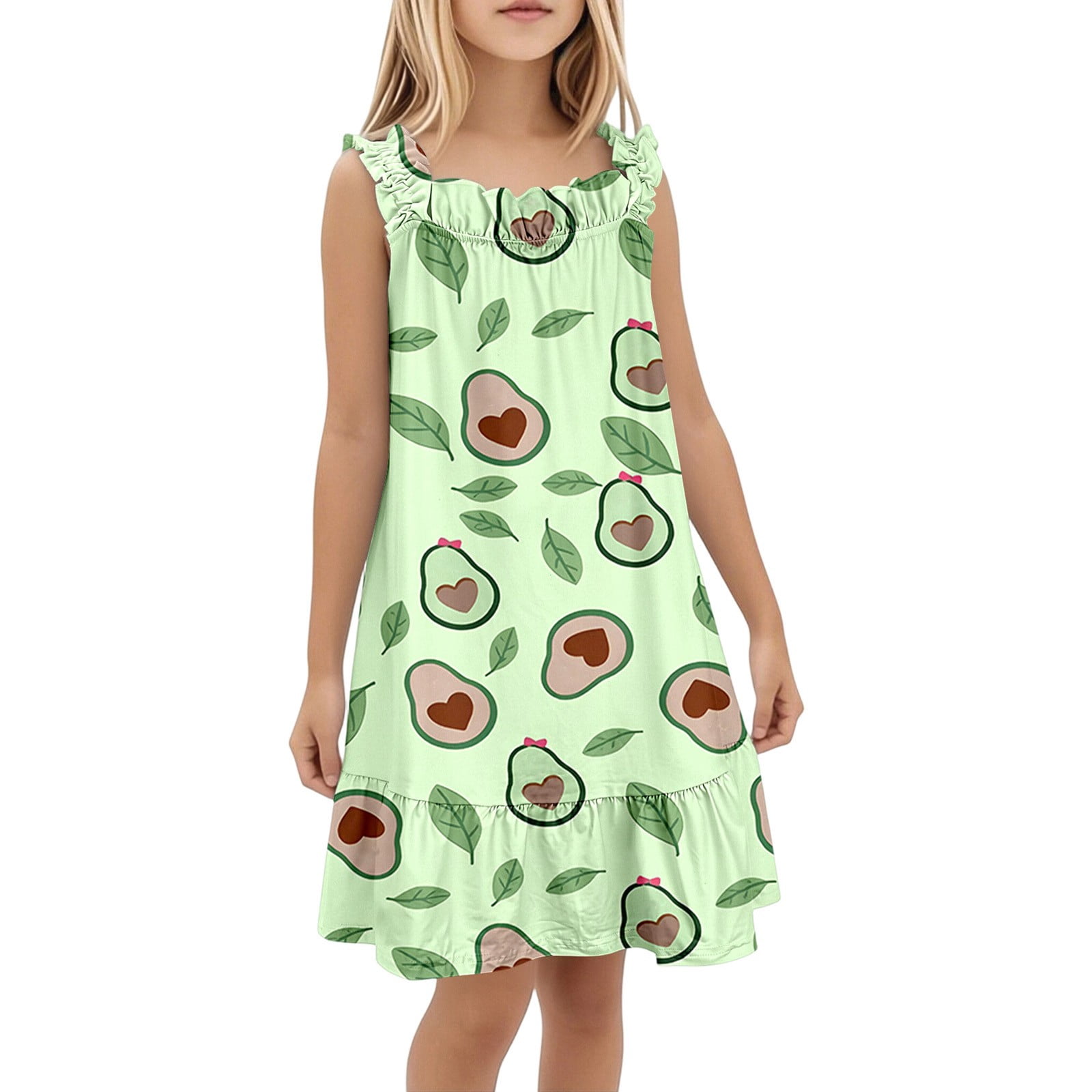 Big Girls Summer Dresses Floral Printed Tiered Ruffle Spaghetti Strap ...