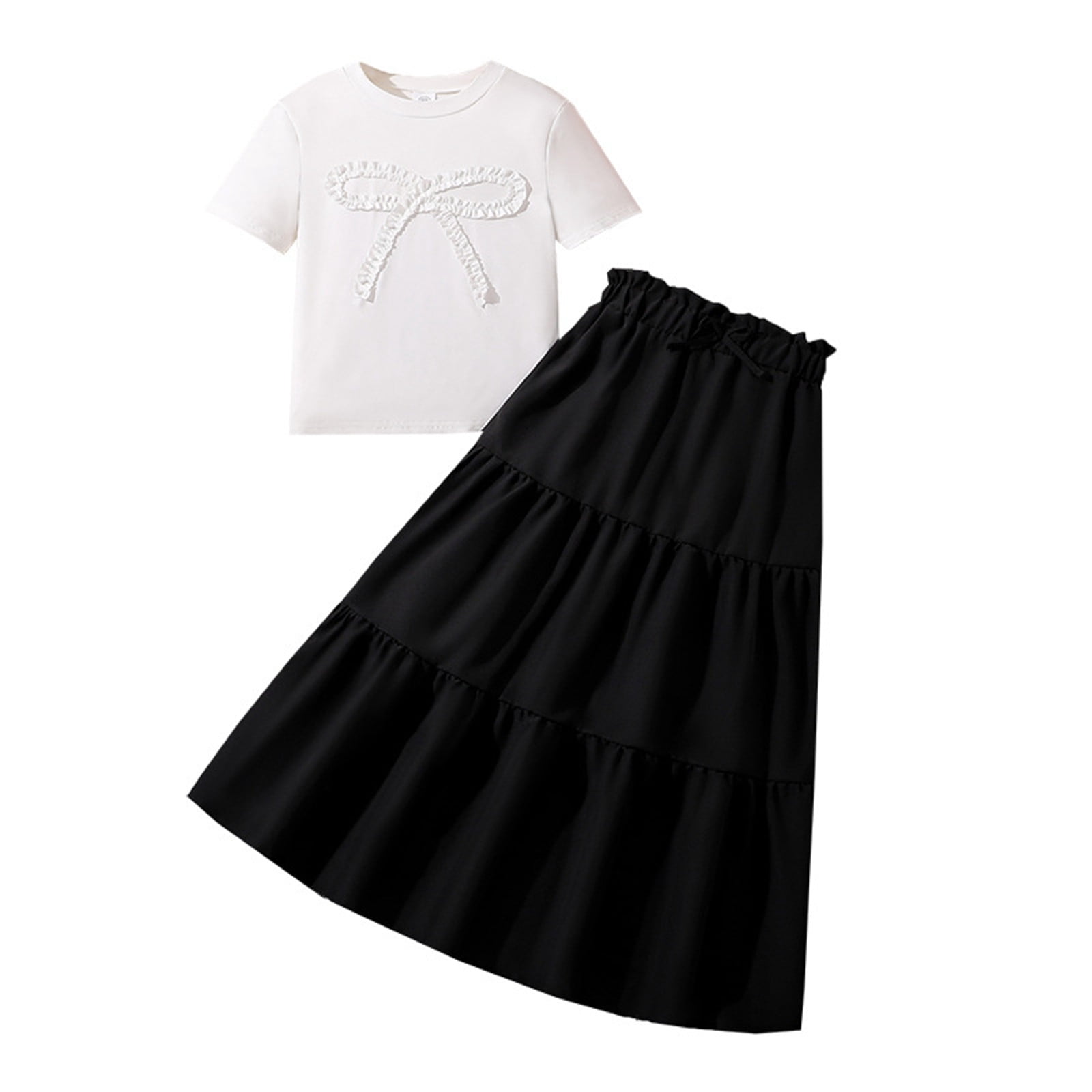 Big Girls Summer Dresses Round Neck Bow White Short Sleeved Top And ...