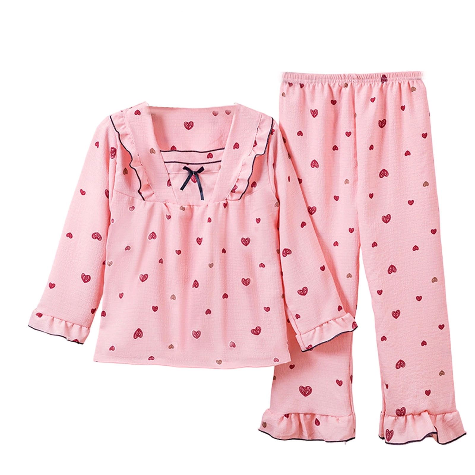 Big Girls Summer Outfits Long Sleeve Cartoon Print Kids Sleepwear Soft ...