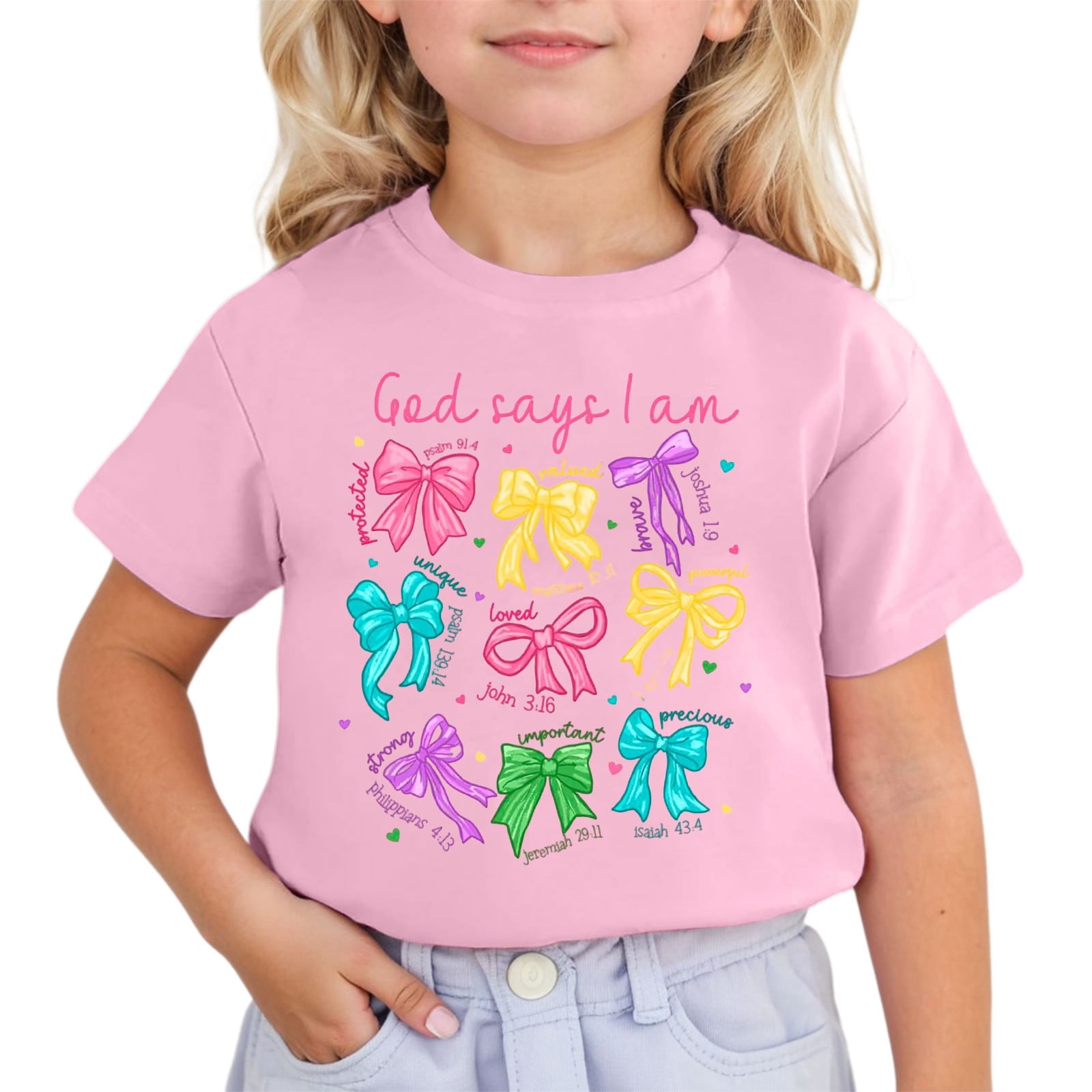 Big Girls Summer Shirts Short Sleeve Round Neck Bow Letter Print Party ...