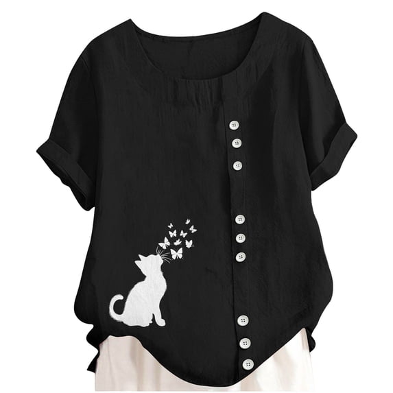Big Girls Summer Shirts Versatile Print Round Neck Versatile With Short ...