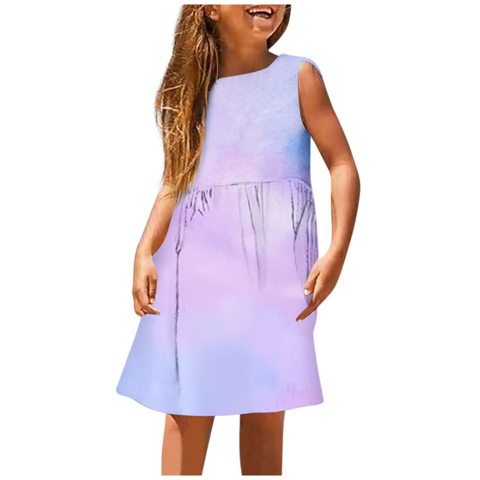 Big Girls' Summer Sleeveless A Line Dress Stretchy Comfort Crewneck ...