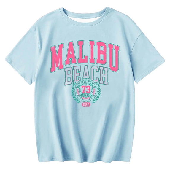 Big Girls Summer T Shirts Fashion Letter Print Round Neck Short Sleeve ...