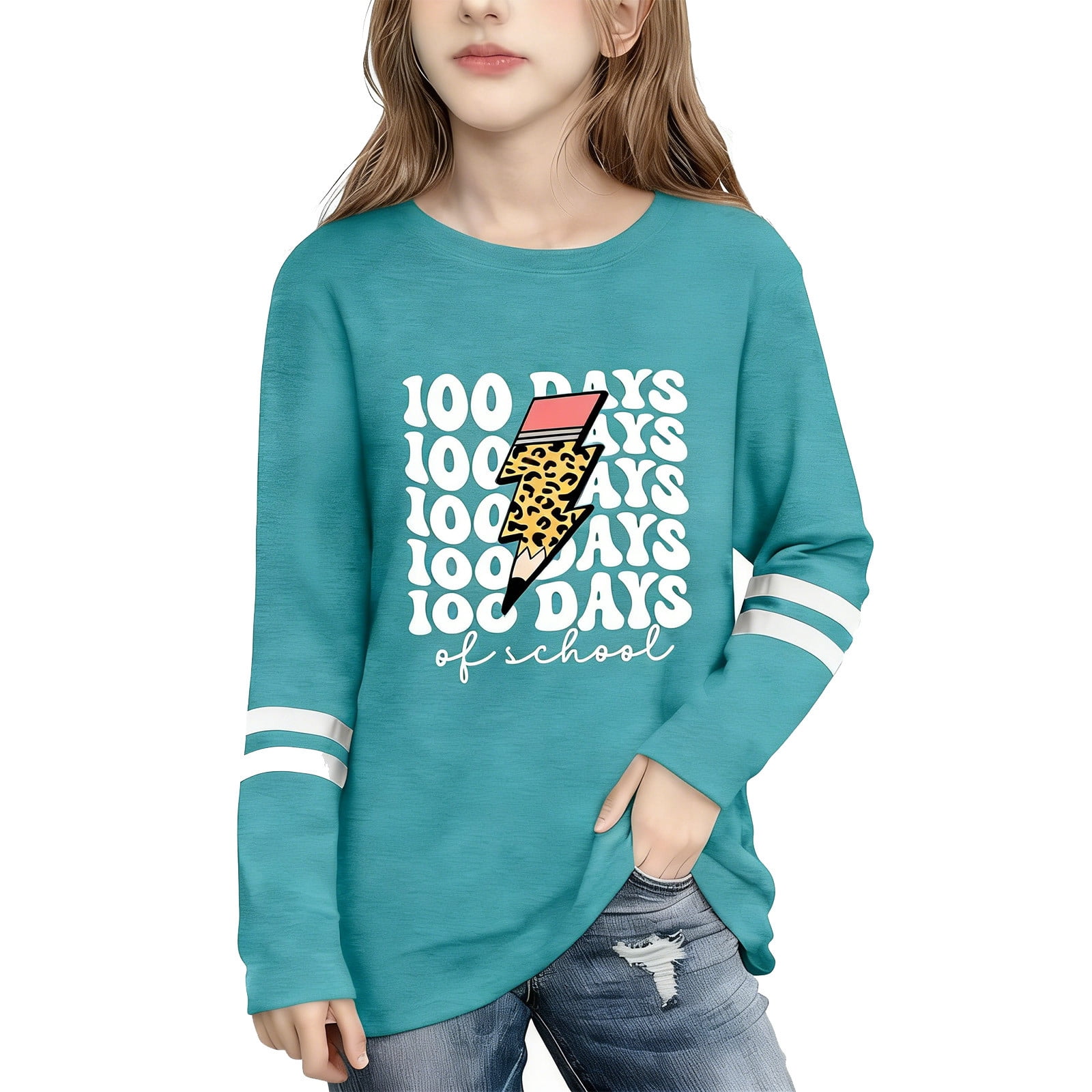 Big Girls Summer T Shirts Tops Long Sleeve Casual Comfortable Crew Neck ...