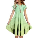 Big Girls Sundress Round Neck Ruffle Sleeve Layered A Line Casual ...
