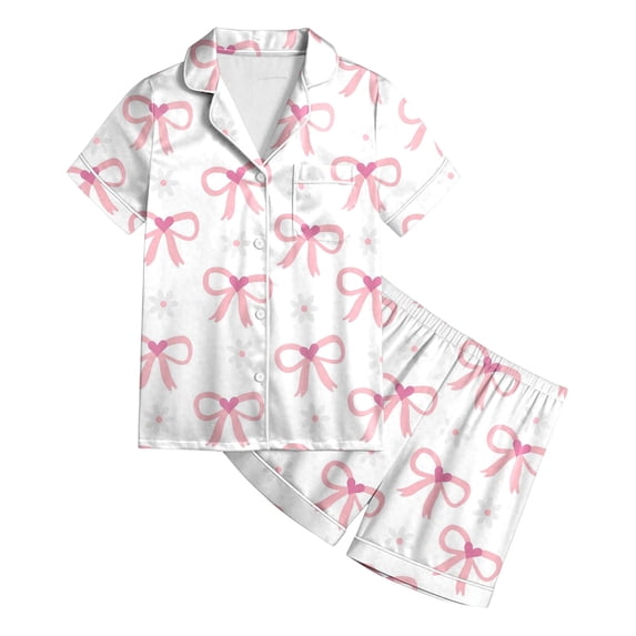 Big Girls Sweet Bowknot Full Print Short Sleeve Button Down Top Shorts ...