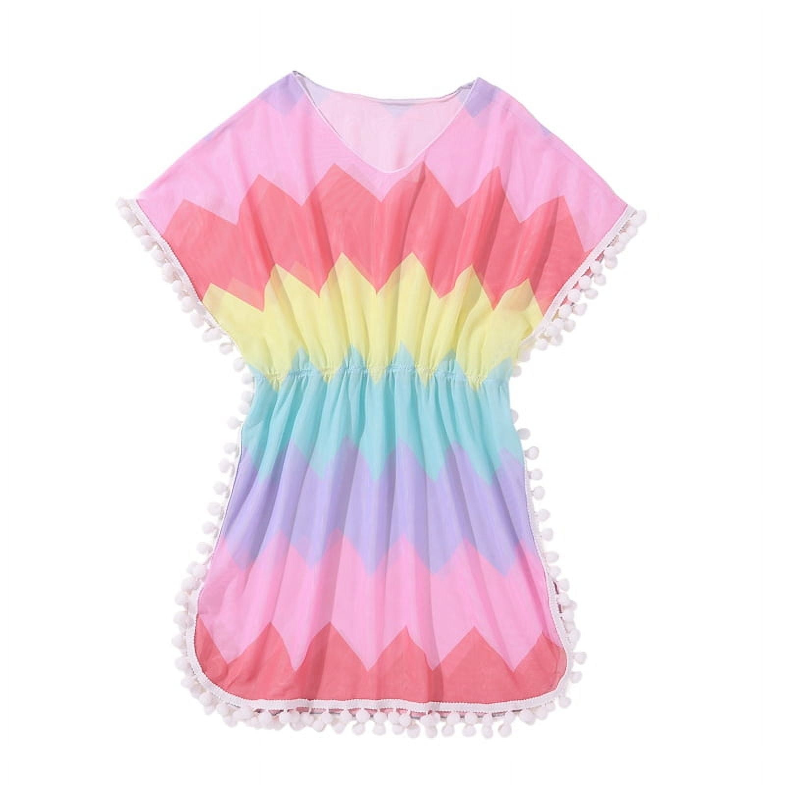 Big Girls Swim Cover Up Beach Swimwear Coverup Swimsuit Wraps with Pom ...