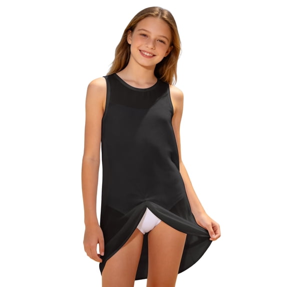 Big Girls Swim Suit Solid Color Swim Cover Up Dress Long Sleeve Rash ...