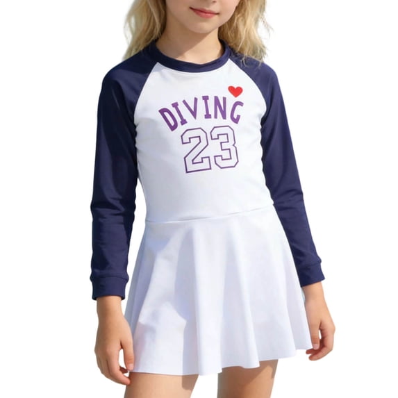 Big Girls Swim Suits Long Sleeve Rash Guard One-Piece Dress Sun Upf 50 ...