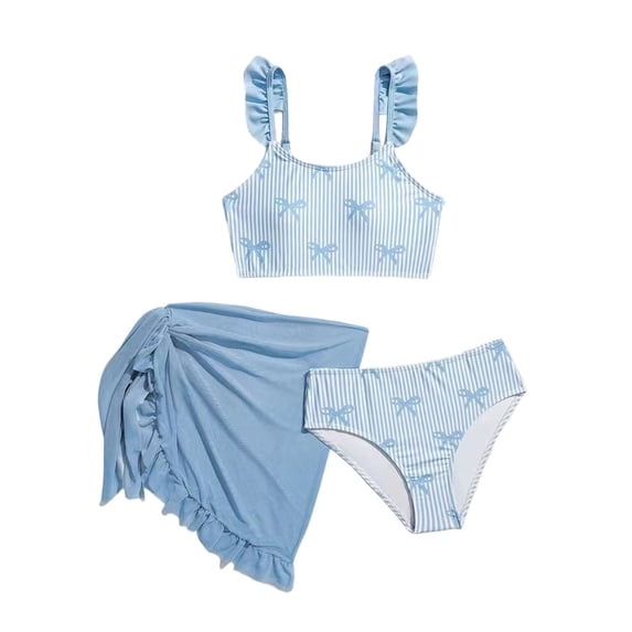 Big Girls Swim Suits Printed Camisole Vest Split Beachwear Three Piece ...